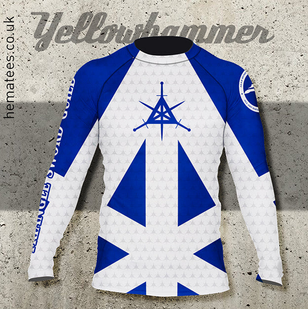 Men's Yellowhammer Custom Triangle Sword Guild blue rashguard – Hematees